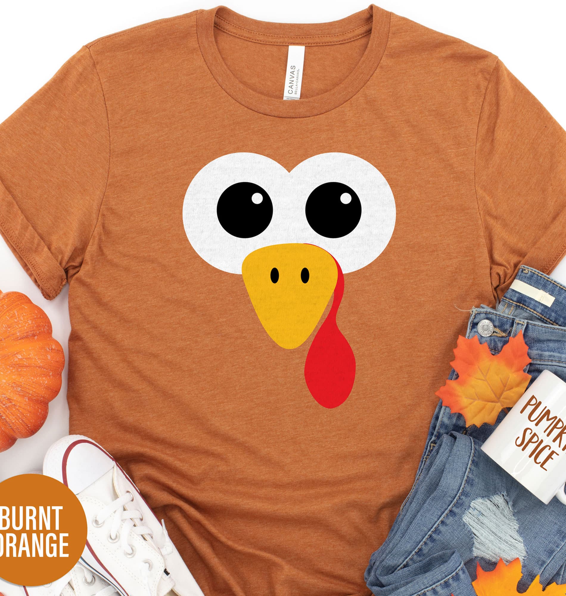 Fall Turkey Face T-Shirt - Perfect Thanksgiving Apparel