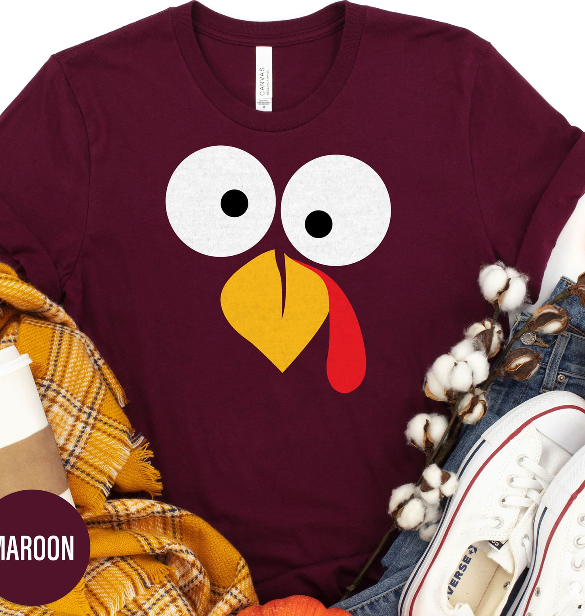 Crazy Turkey Face Thanksgiving T-Shirt | Unique Holiday Apparel
