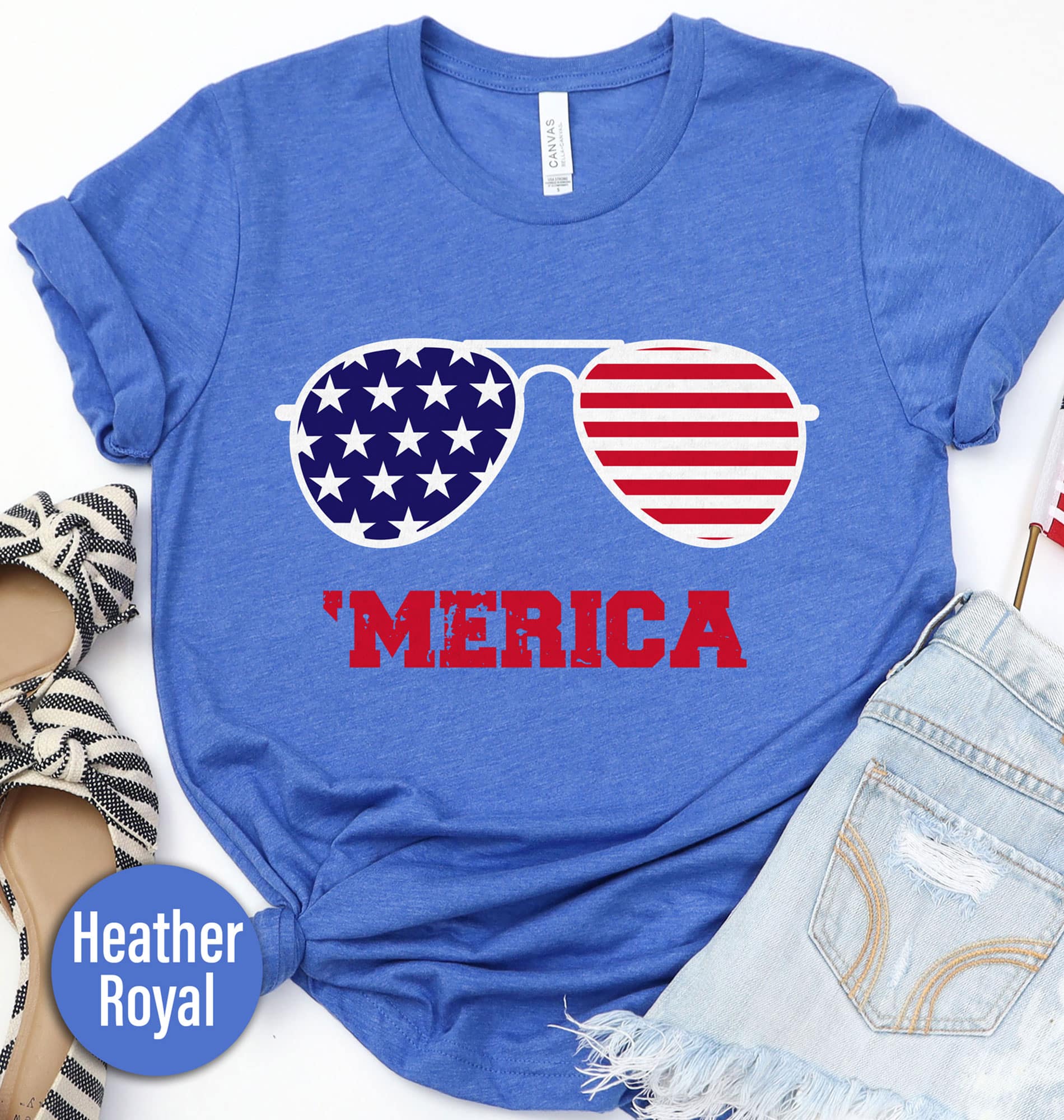 Show off your patriotic spirit with the Merica Flag Shades T-shirt ...